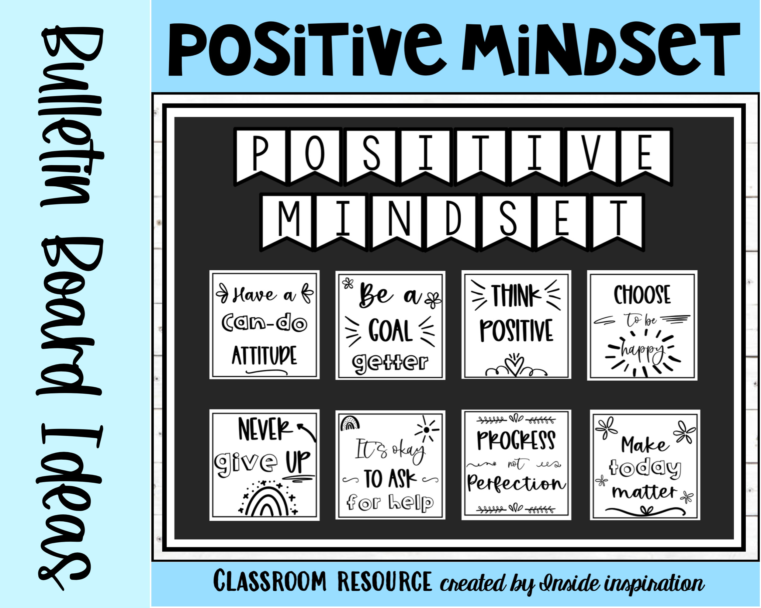 Minimalist Black and White Positive Mindset Posters Growth Mindset ...