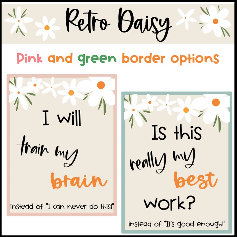 Retro Boho Daisy Themed Growth Mindset Posters Calming - Etsy