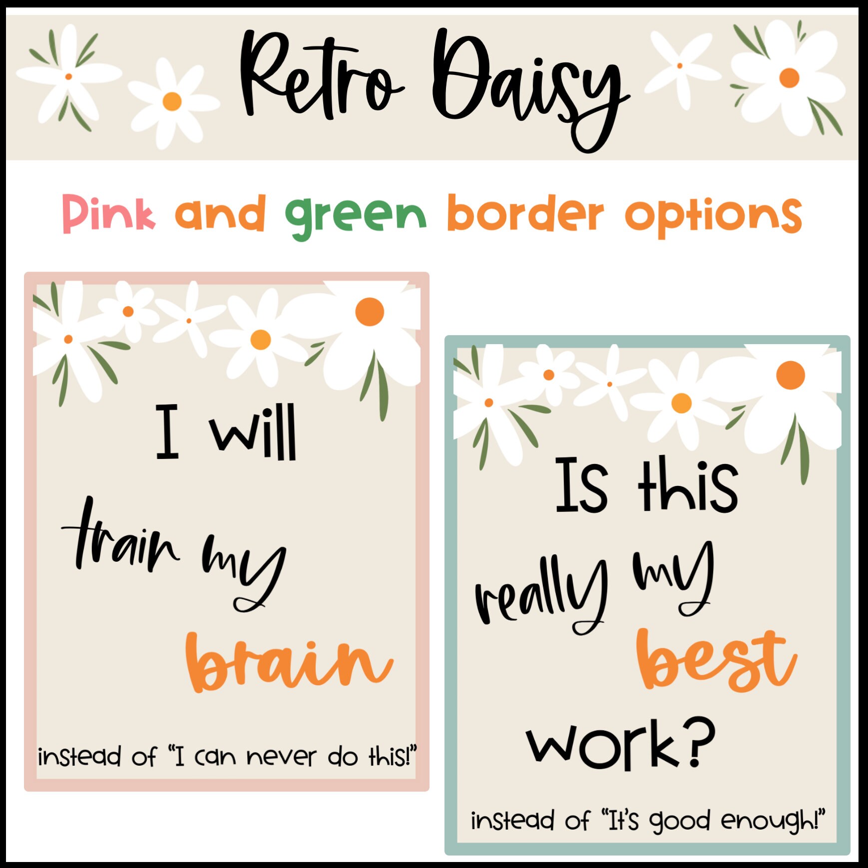 Retro Boho Daisy Themed Growth Mindset Posters Calming Classroom Decor ...