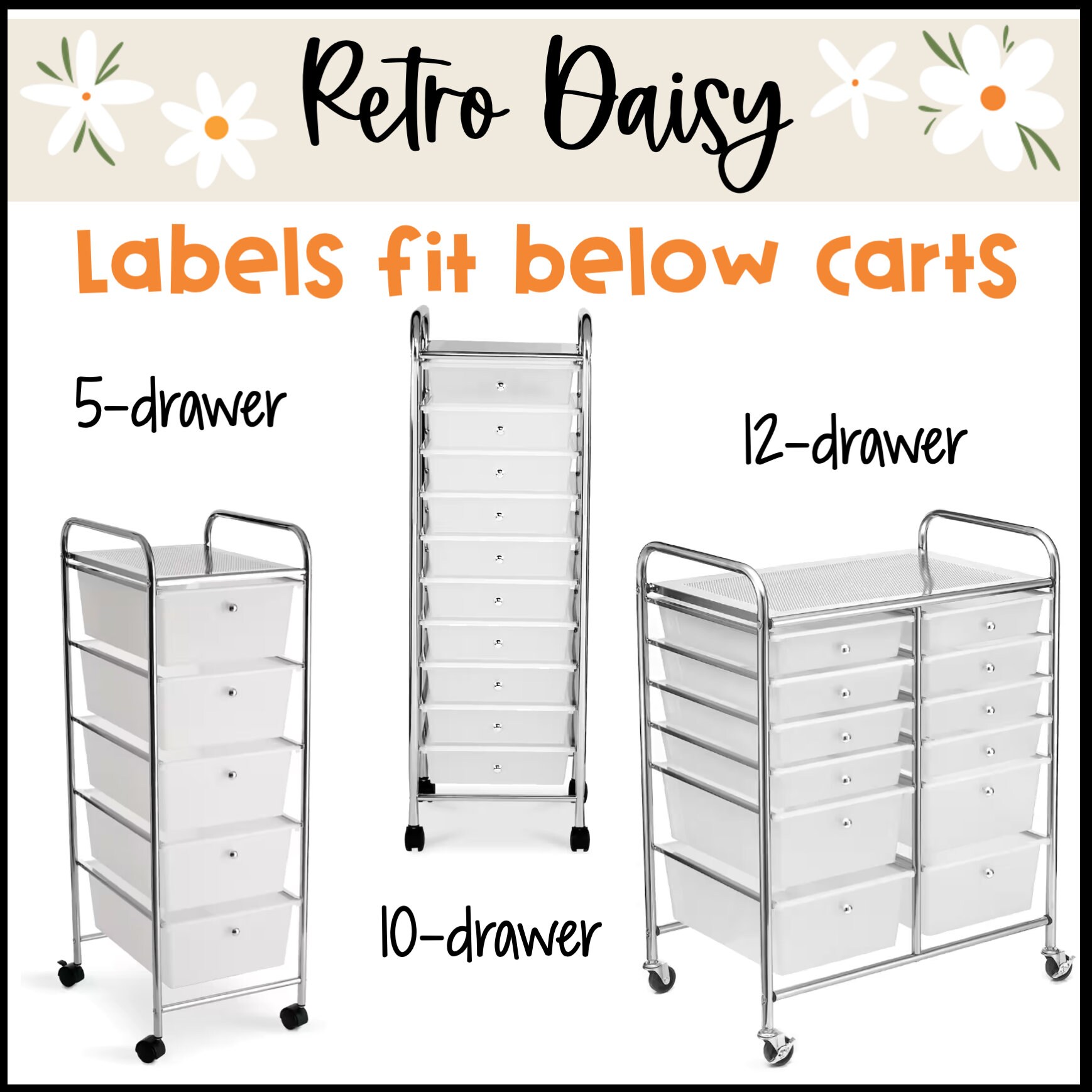 Retro Boho Daisy Themed 10-drawer Rolling Cart Labels⎮editable - Etsy