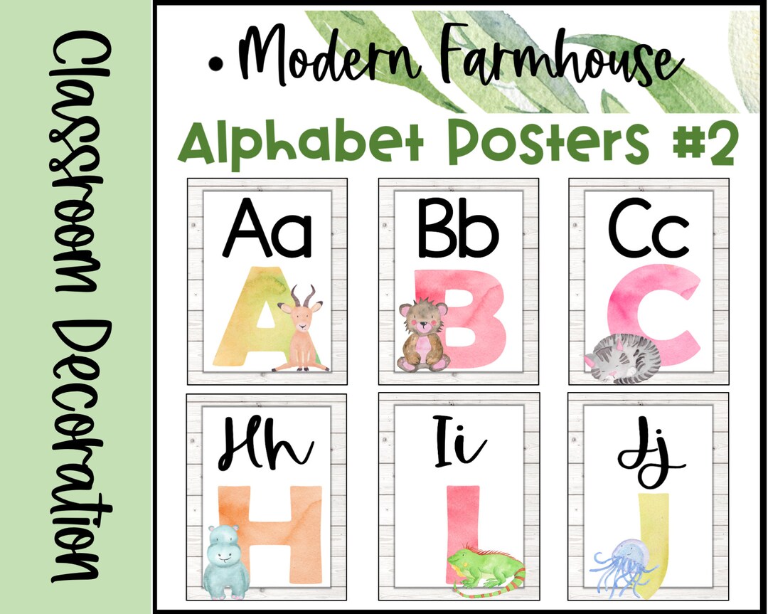 Modern Farmhouse Watercolored Alphabet Posters With White Wood ...
