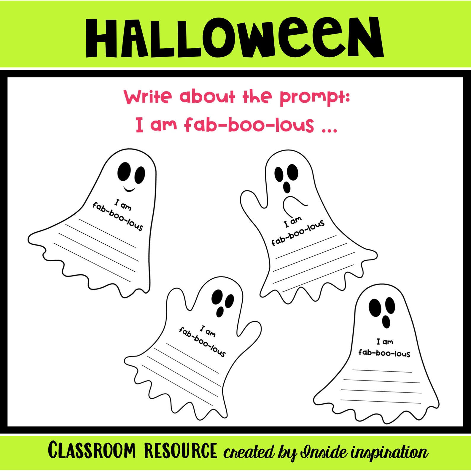 Halloween Ghost We Are Fab-boo-lous Simple Writing Bulletin Board Kit ...