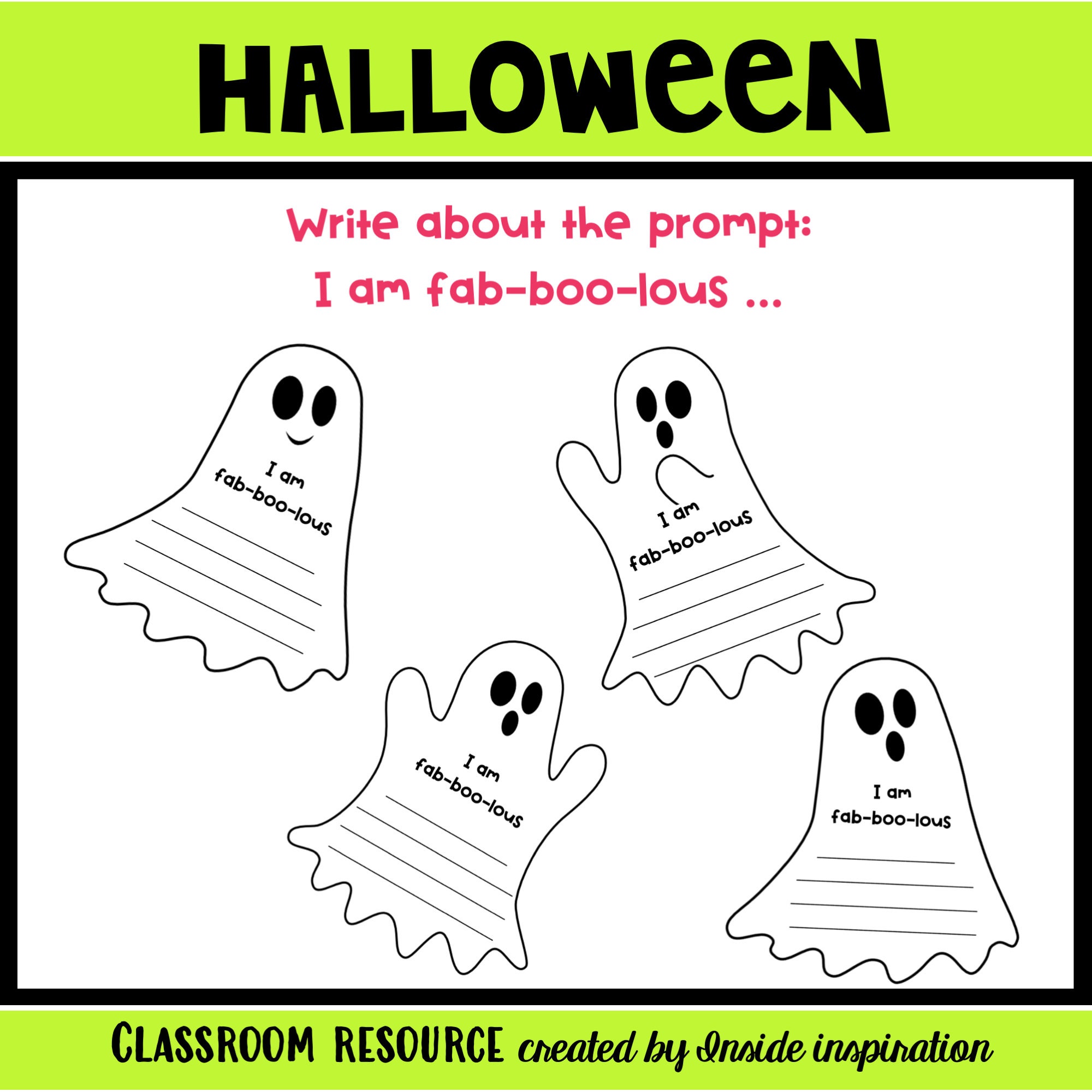 Halloween Ghost We Are Fab-boo-lous Simple Writing Bulletin Board Kit ...