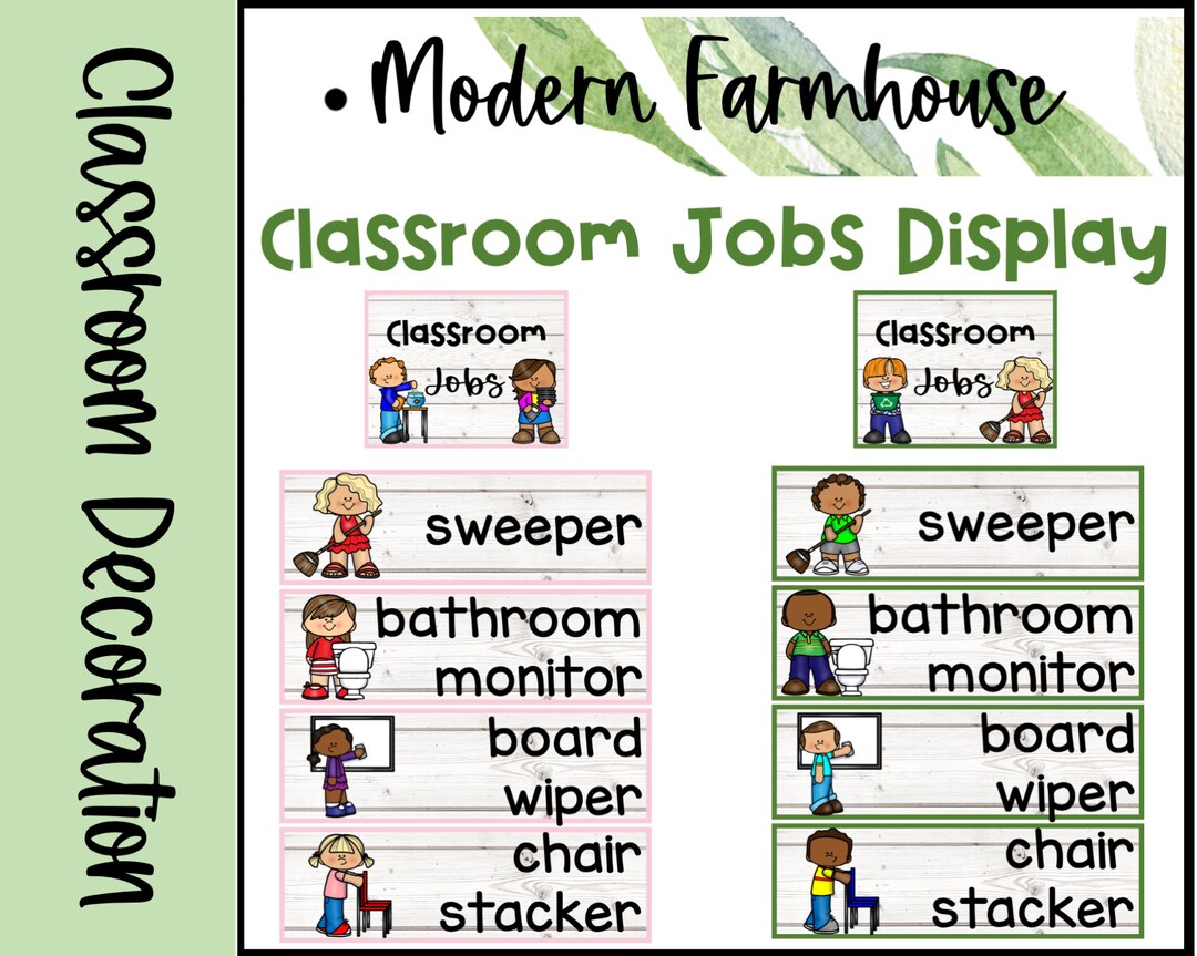 Modern Farmhouse Classroom Jobs Display Calming Watercolor Classroom ...
