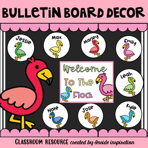 Back to School Bulletin Board Welcome to the Flock Flamingo Themed Door ...