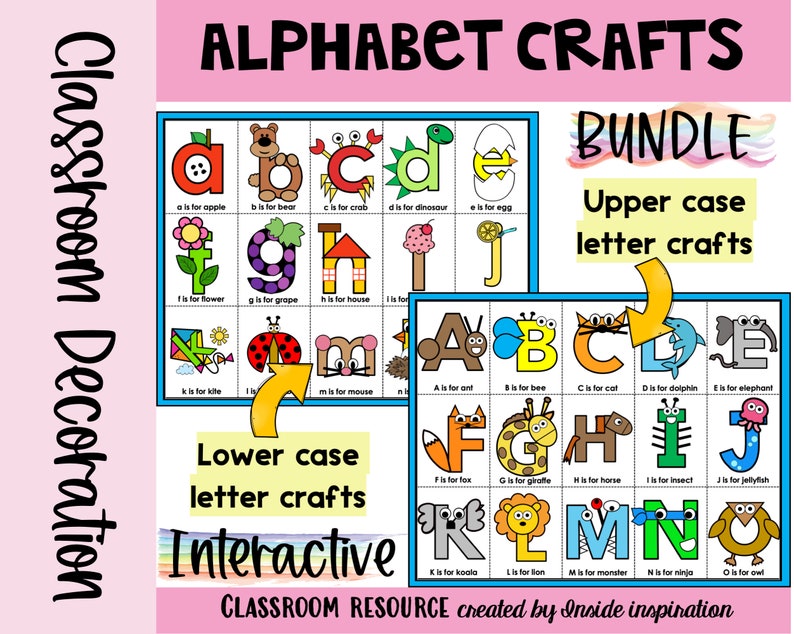 Alphabet Letter Crafts Printables Lower and Upper Case Letters Bundle ...