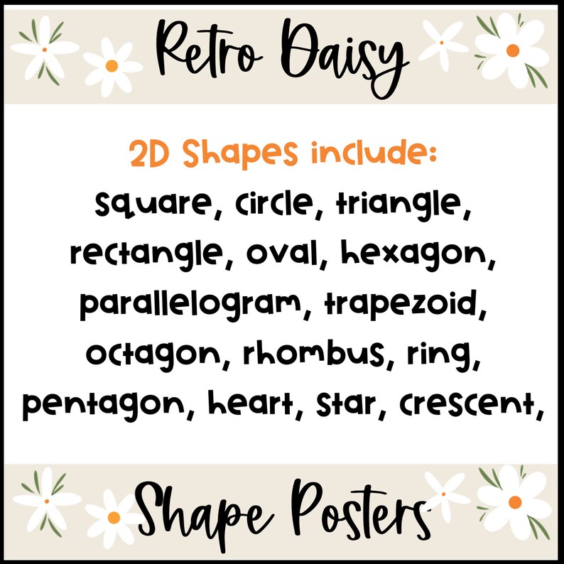 Retro Boho Daisy Themed Shape Posters Calming Color Classroom - Etsy