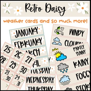 Retro Boho Daisy Themed Editable Calendar Inserts Calming Color ...