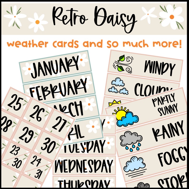 Retro Boho Daisy Themed Editable Calendar Inserts Calming Color ...