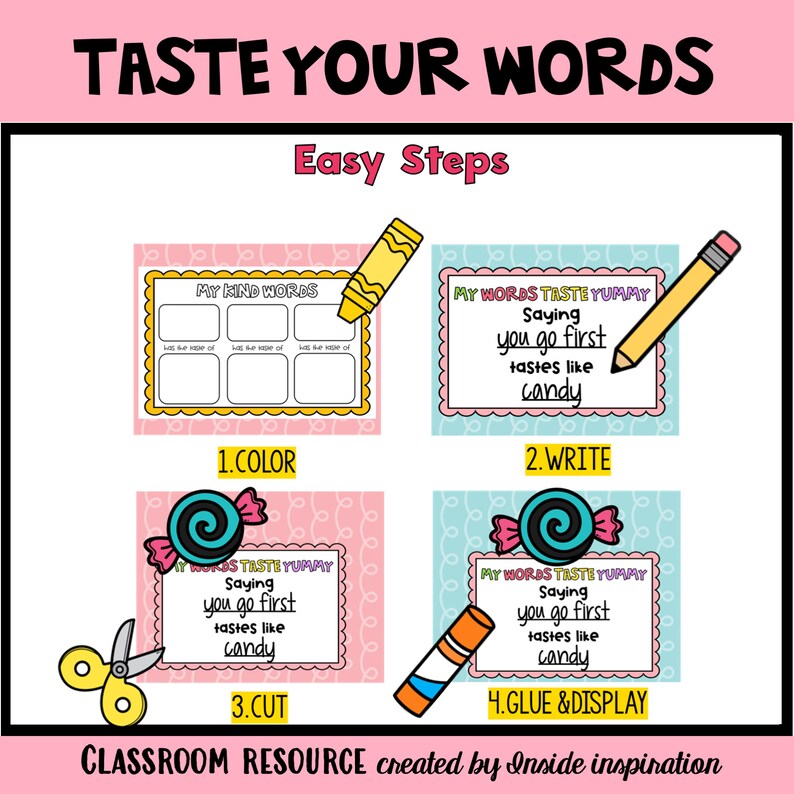 Taste Your Words Kindness SEL Bulletin Board Idea Book Companion - Etsy