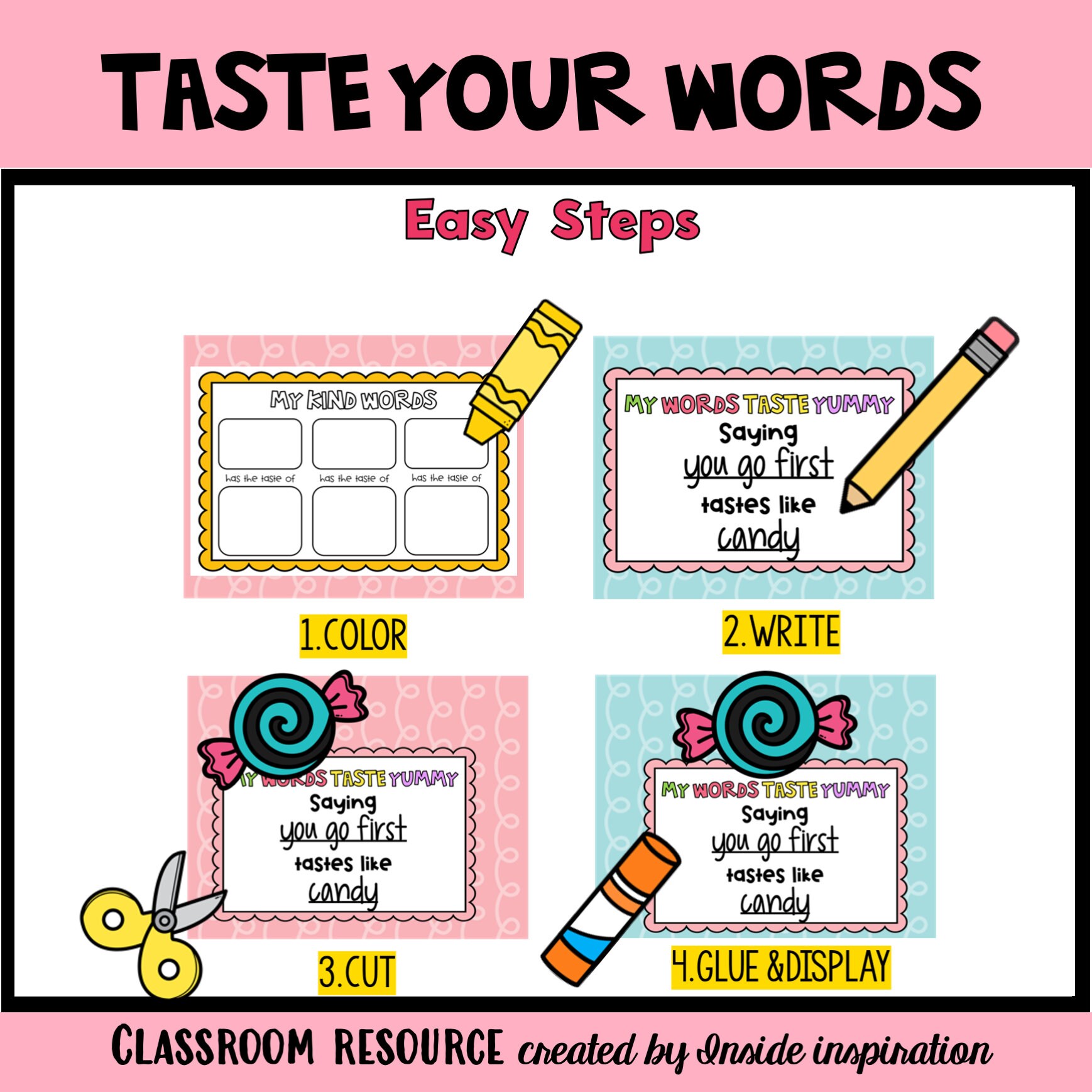 Taste Your Words Kindness SEL Bulletin Board Idea Book Companion - Etsy