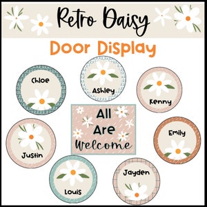 Retro Boho Daisy Themed Door Display Calming Classroom Decor⎮editable ...