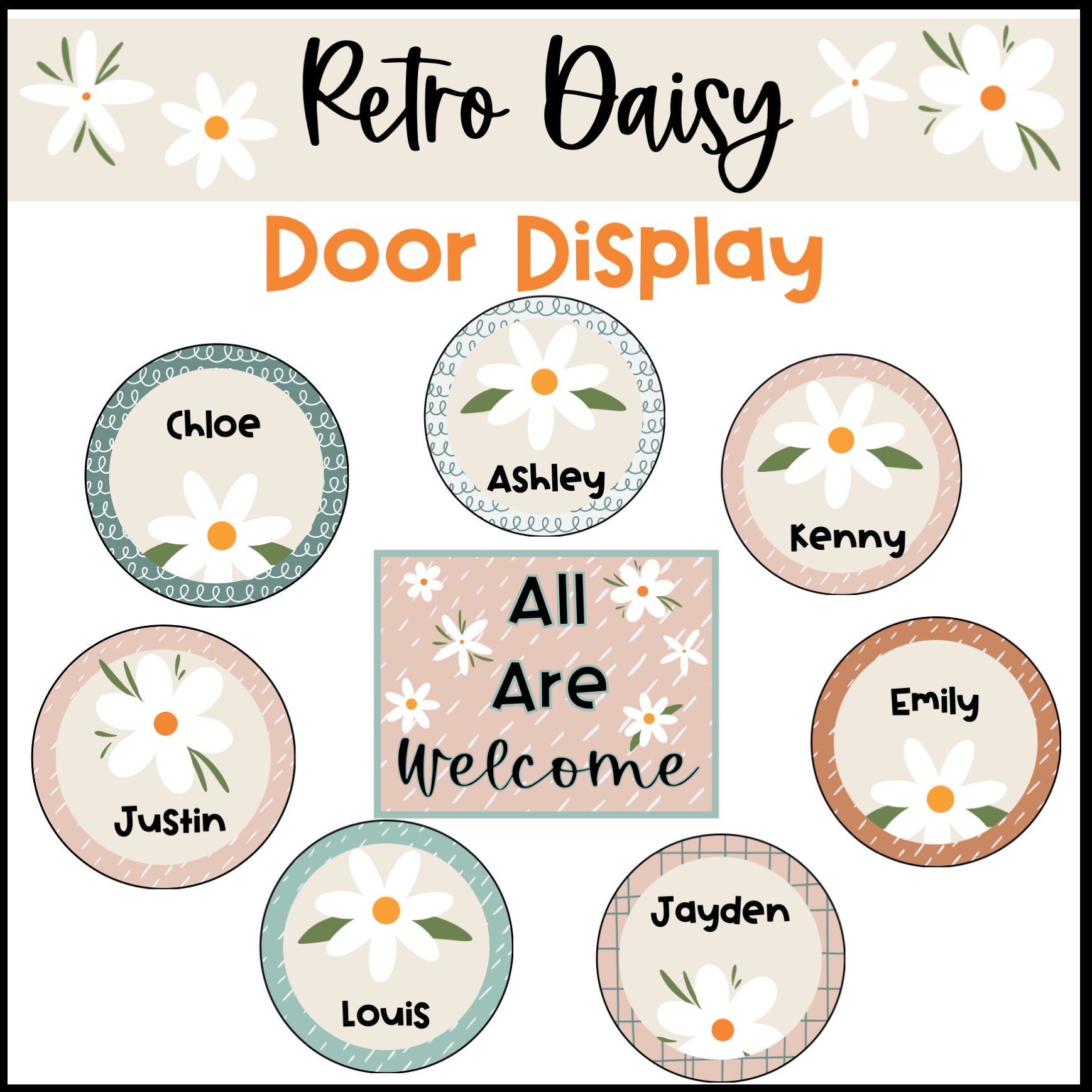 Retro Boho Daisy Themed Door Display Calming Classroom Decoreditable - Etsy