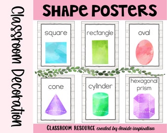 PRINTABLE Shape Posters Charts Neutral Boho Classroom Decor 2D and 3D ...