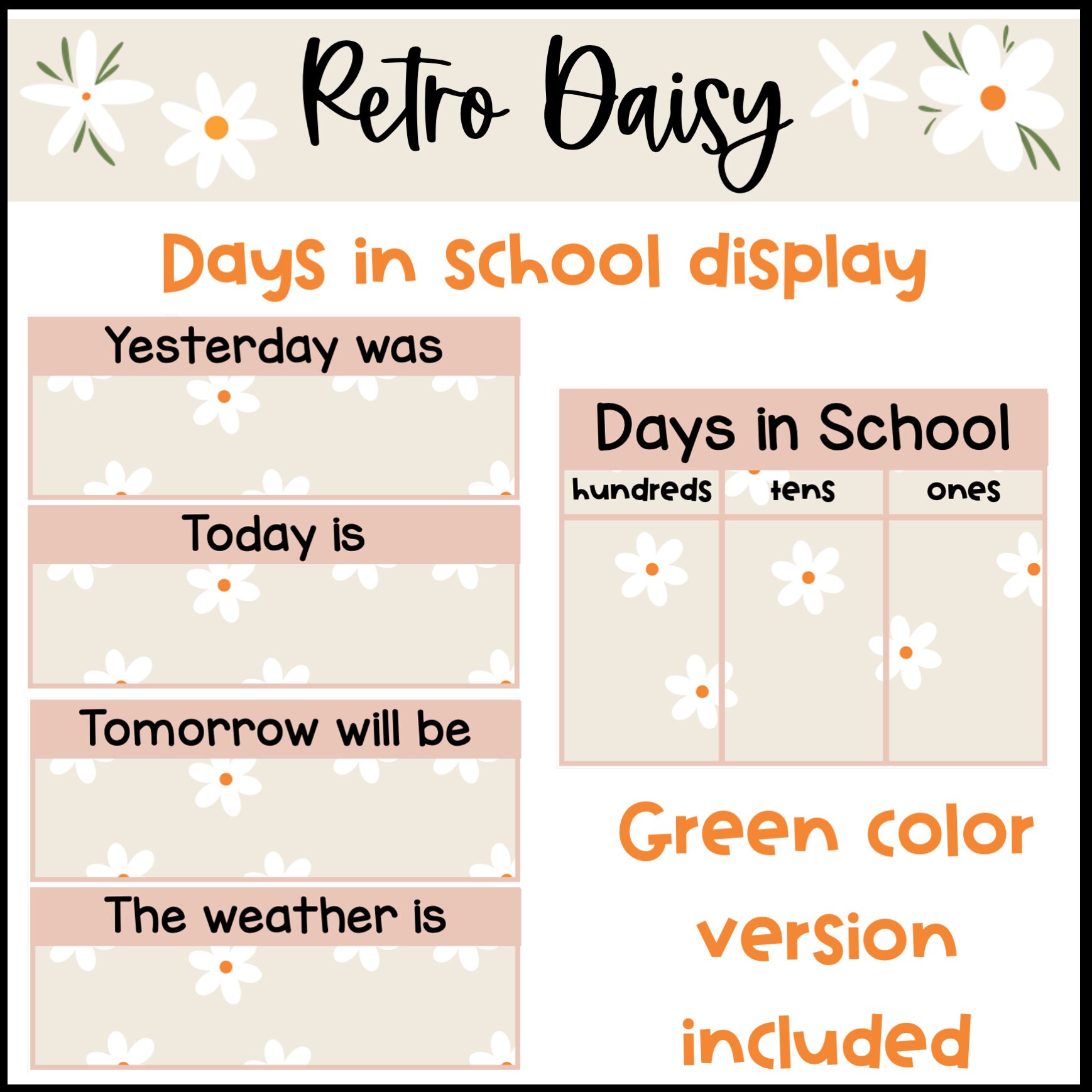 Retro Boho Daisy Themed Editable Calendar Inserts Calming Color ...