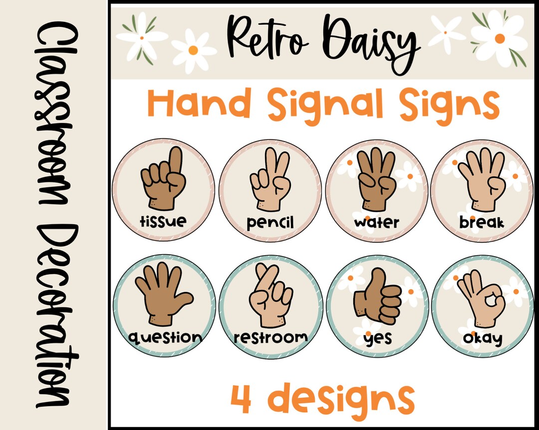 Retro Boho Daisy Themed Hand Signal Signs Calming Classroom Decor - Etsy
