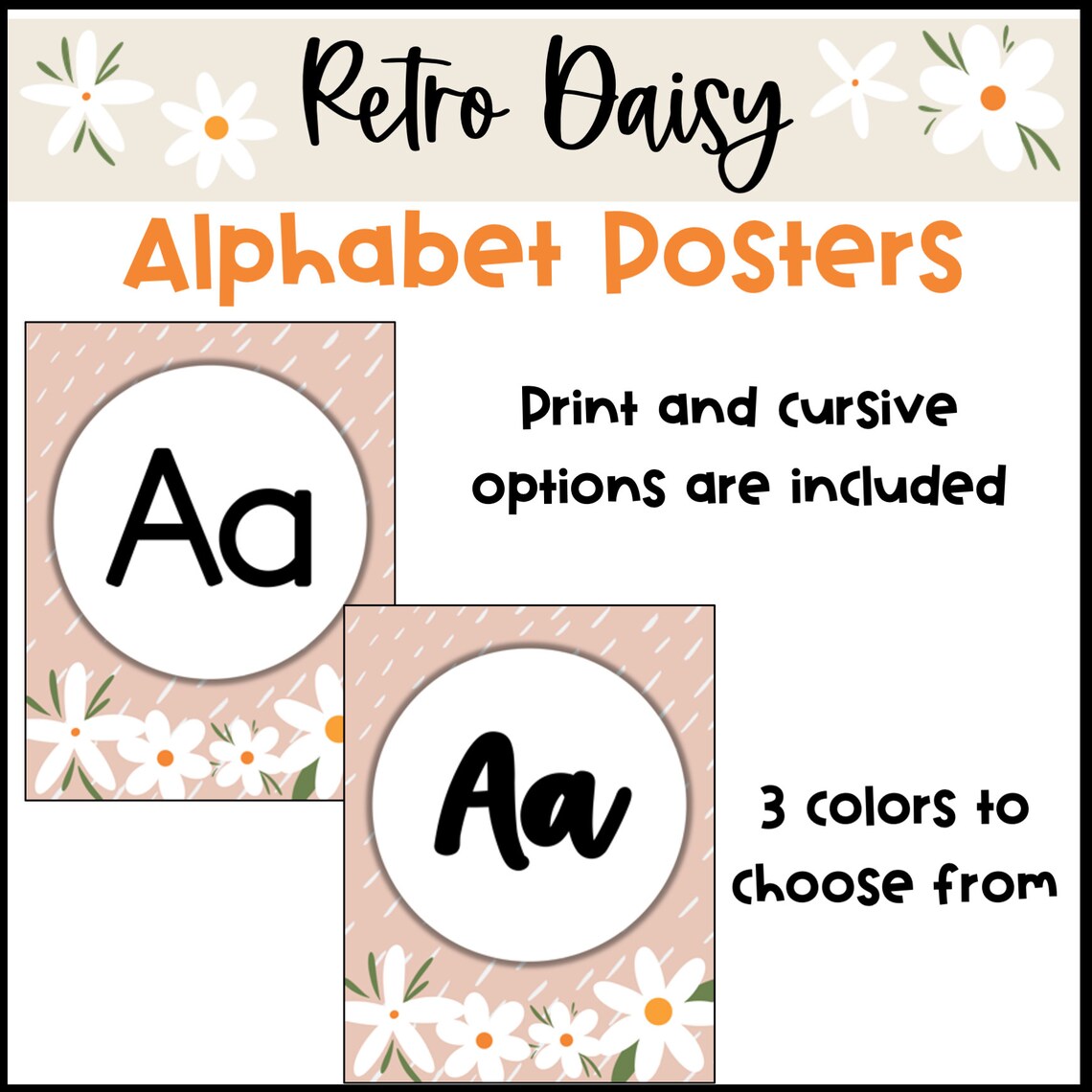 Retro Boho Daisy Themed Alphabet Posters Calming Color Classroom Decor ...
