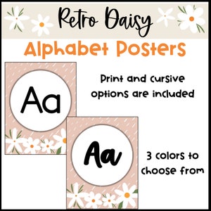 Retro Boho Daisy Themed Alphabet Posters Calming Color Classroom Decor ...