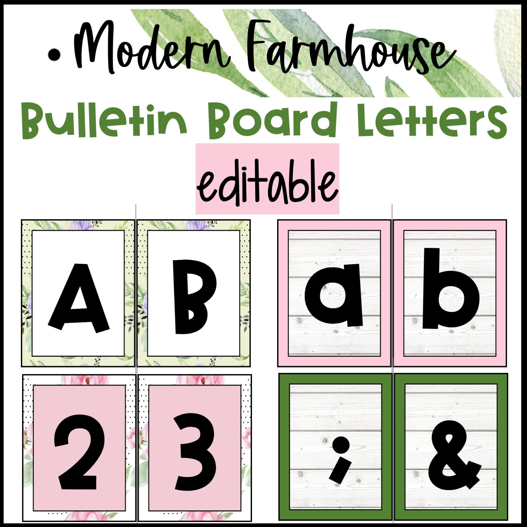 Modern Farmhouse Bulletin Board Letters Display Classroom Decoreditable ...