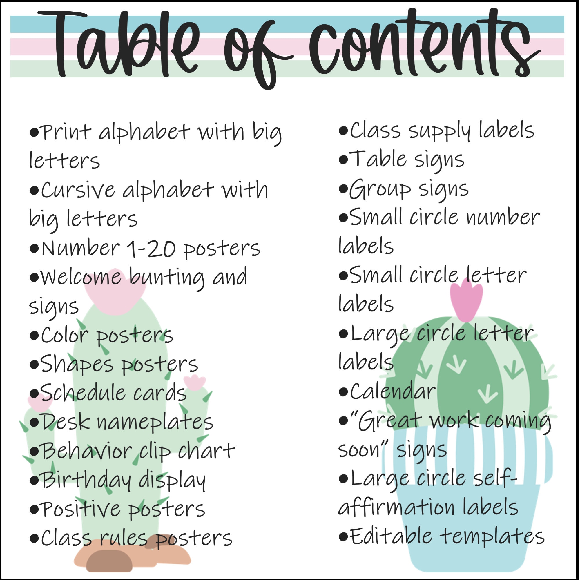 Pastel Cactus Classroom Decor, Calming Classroom Decor Printables ...