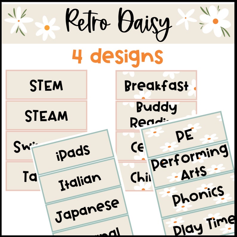 Retro Boho Daisy Themed Daily School Schedule Calming Classroom Decor ...
