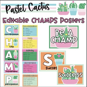 Pastel Cactus Themed CHAMPS Posters Classroom Decor⎮editable - Etsy