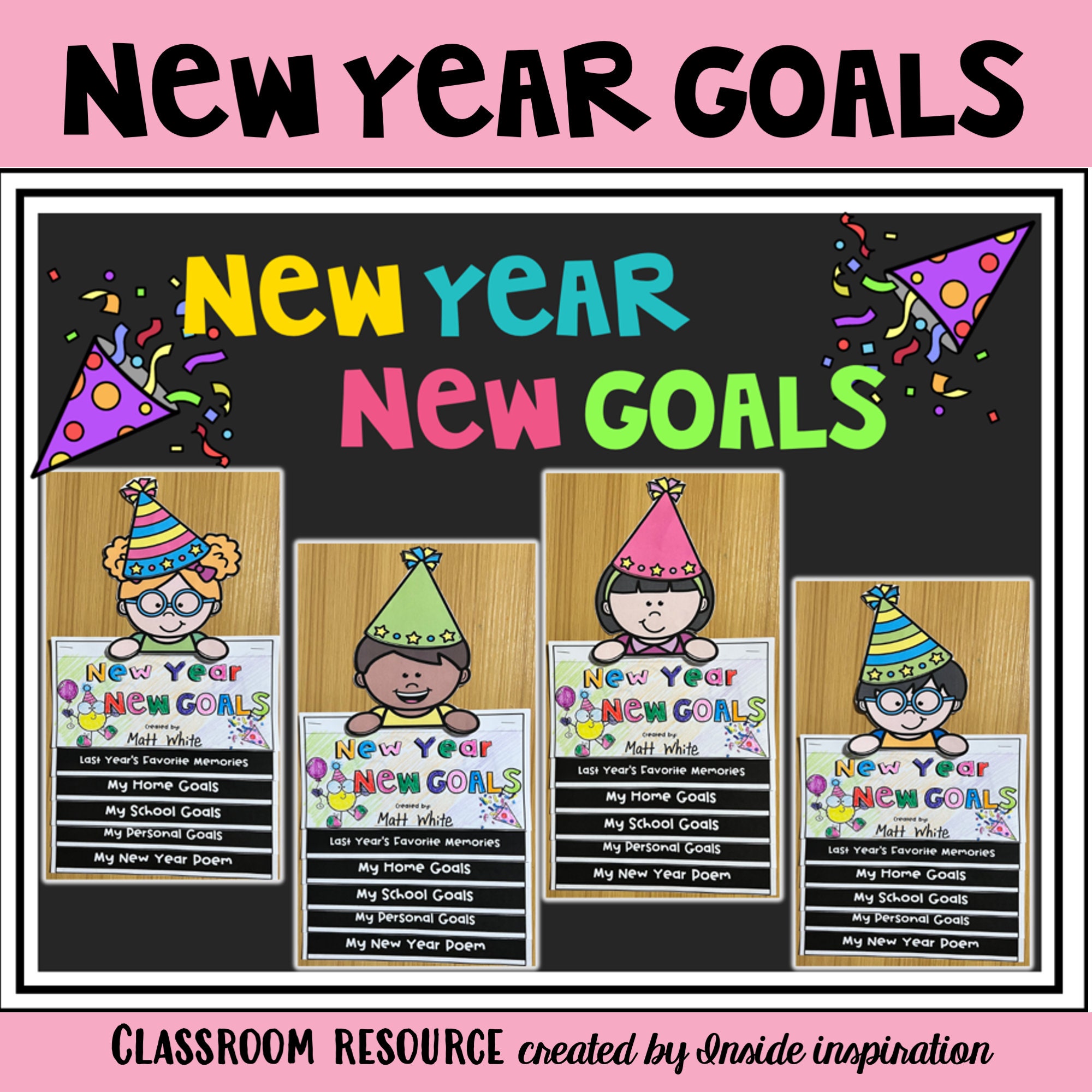 New Year New Goals Simple Writing Flip Book Bulletin Board Idea - Etsy