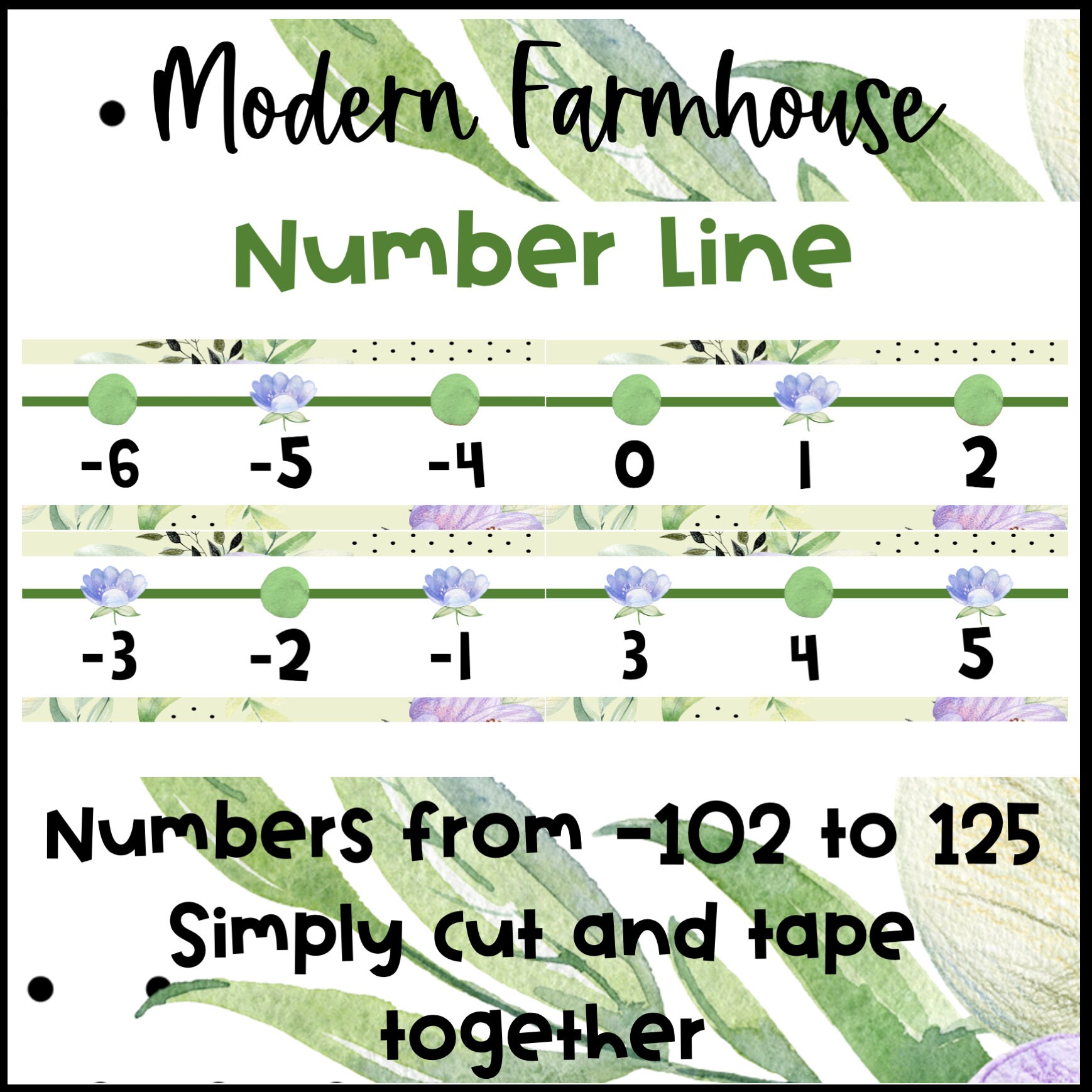 Modern Farmhouse 4-inch Number Line Calming Watercolor Classroom Decor ...