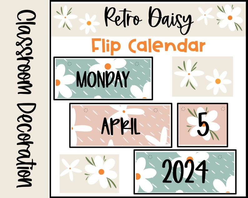 Retro Boho Daisy Themed Editable Flip Calendar Calming Color - Etsy
