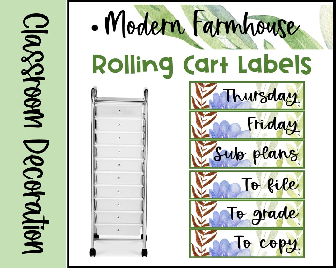 Modern Farmhouse Watercolor 10-drawer Rolling Cart Labels⎮editable - Etsy