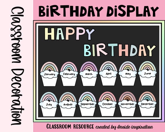 Pastel Rainbow Birthday Display Happy Birthday Bulletin - Etsy