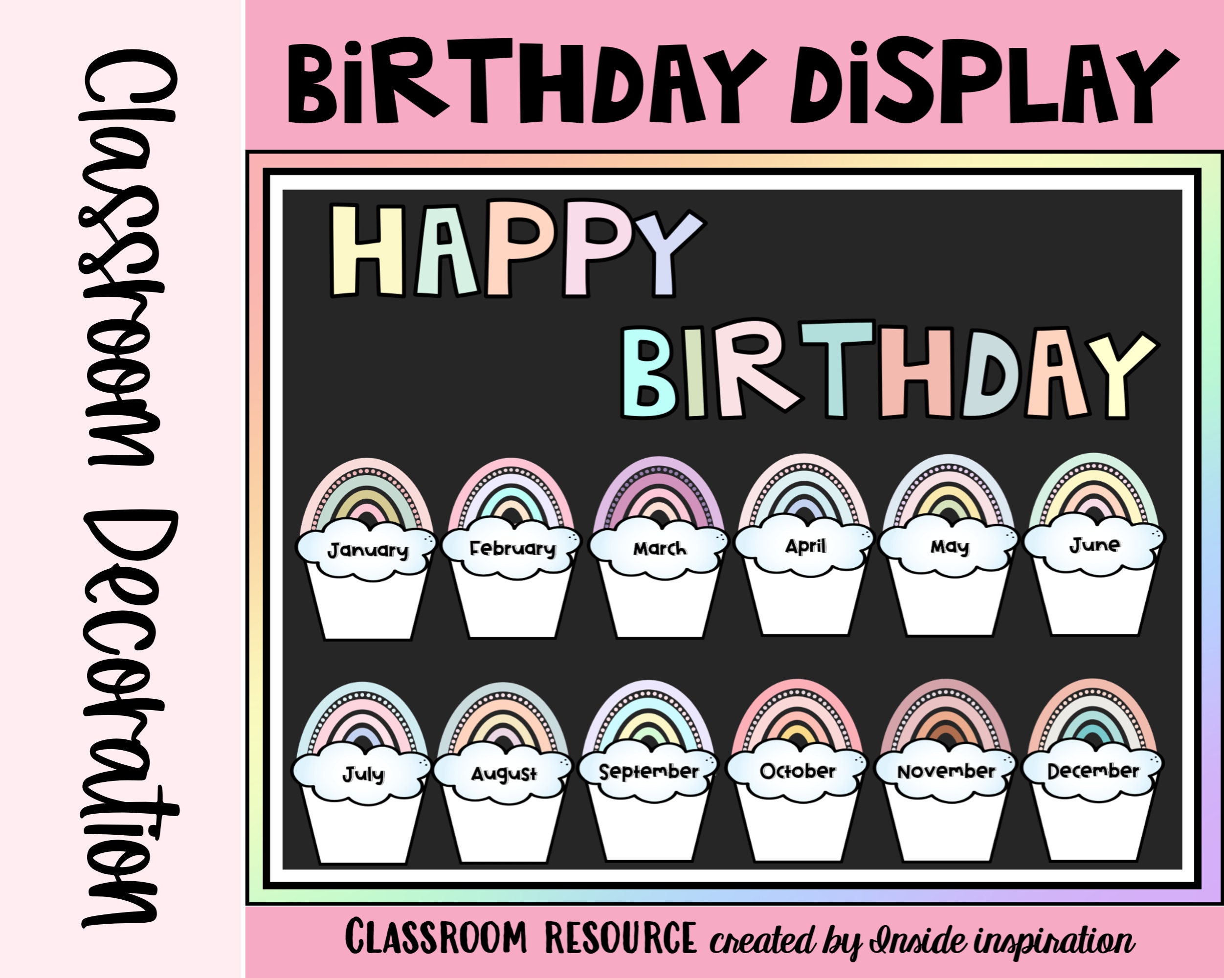 Pastel Rainbow Birthday Display Happy Birthday Bulletin - Etsy