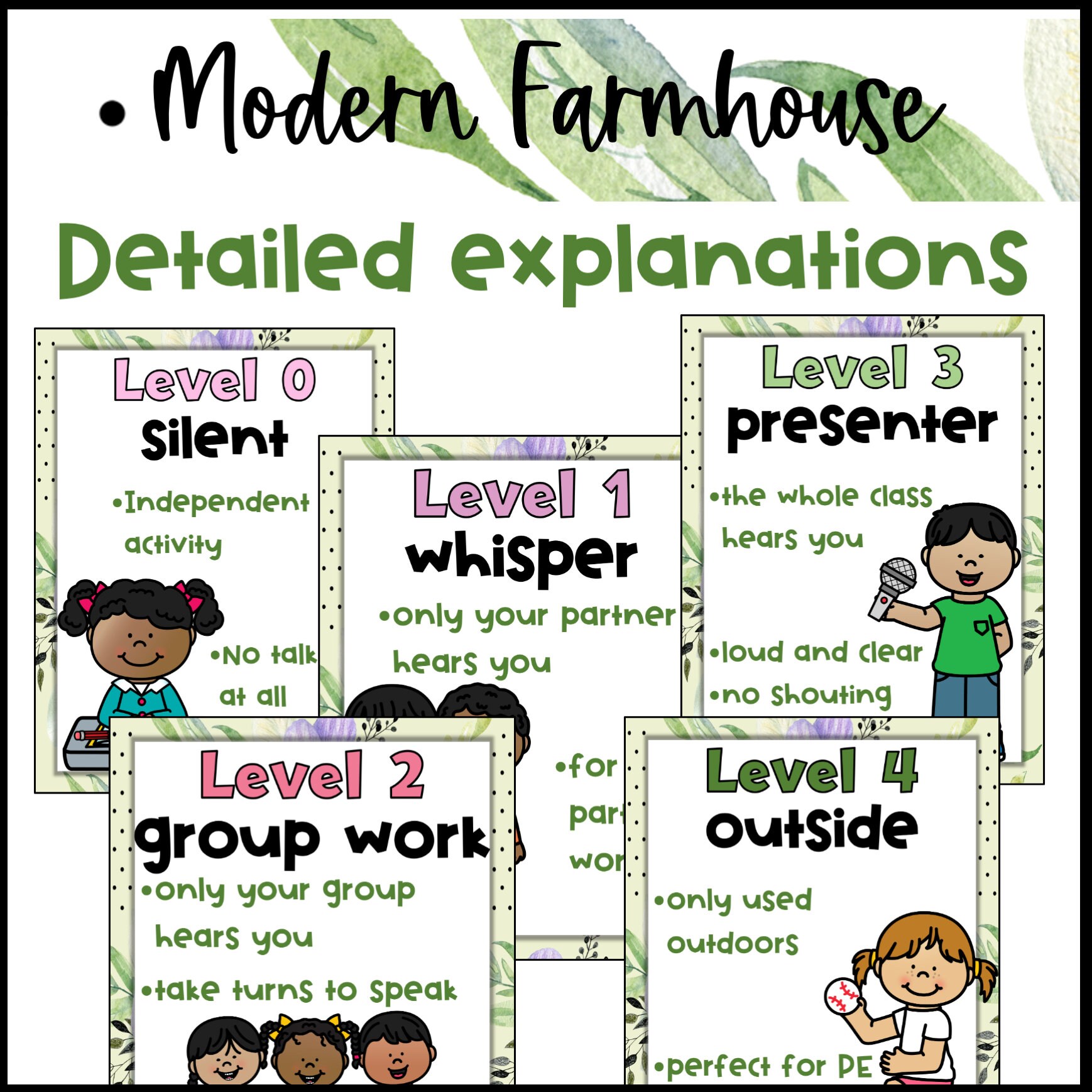 Modern Farmhouse Voice Levels Posters for Classroom Management - Etsy