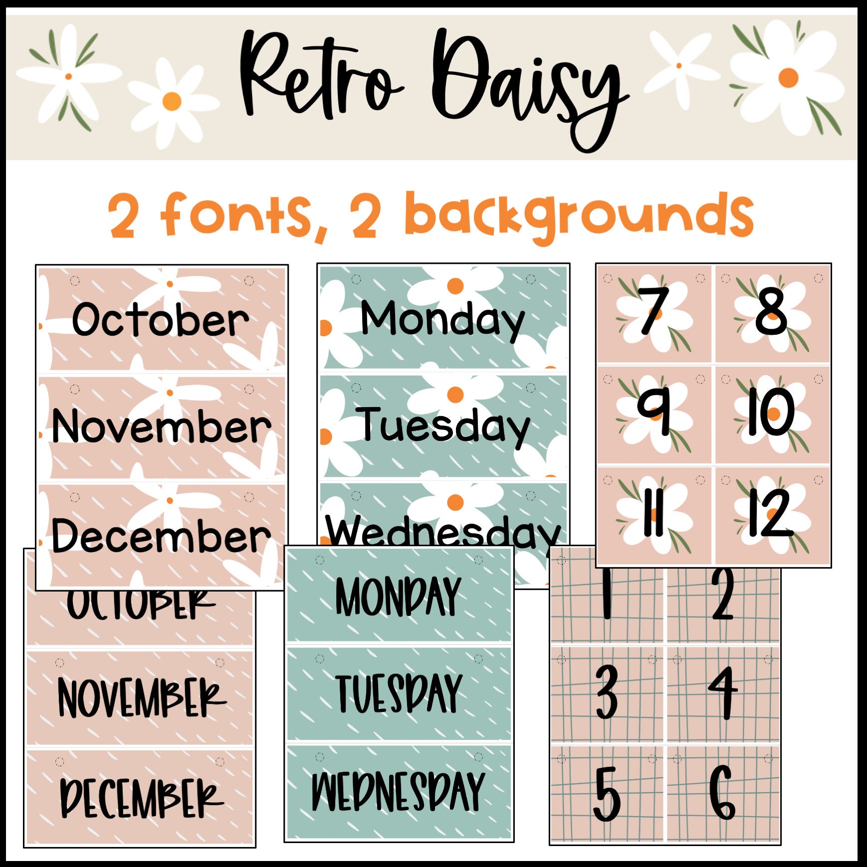 Retro Boho Daisy Themed Editable Flip Calendar Calming Color Classroom ...