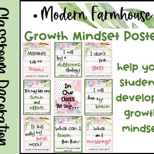 Modern Farmhouse Growth Mindset Posters Calming Watercolor Classroom ...