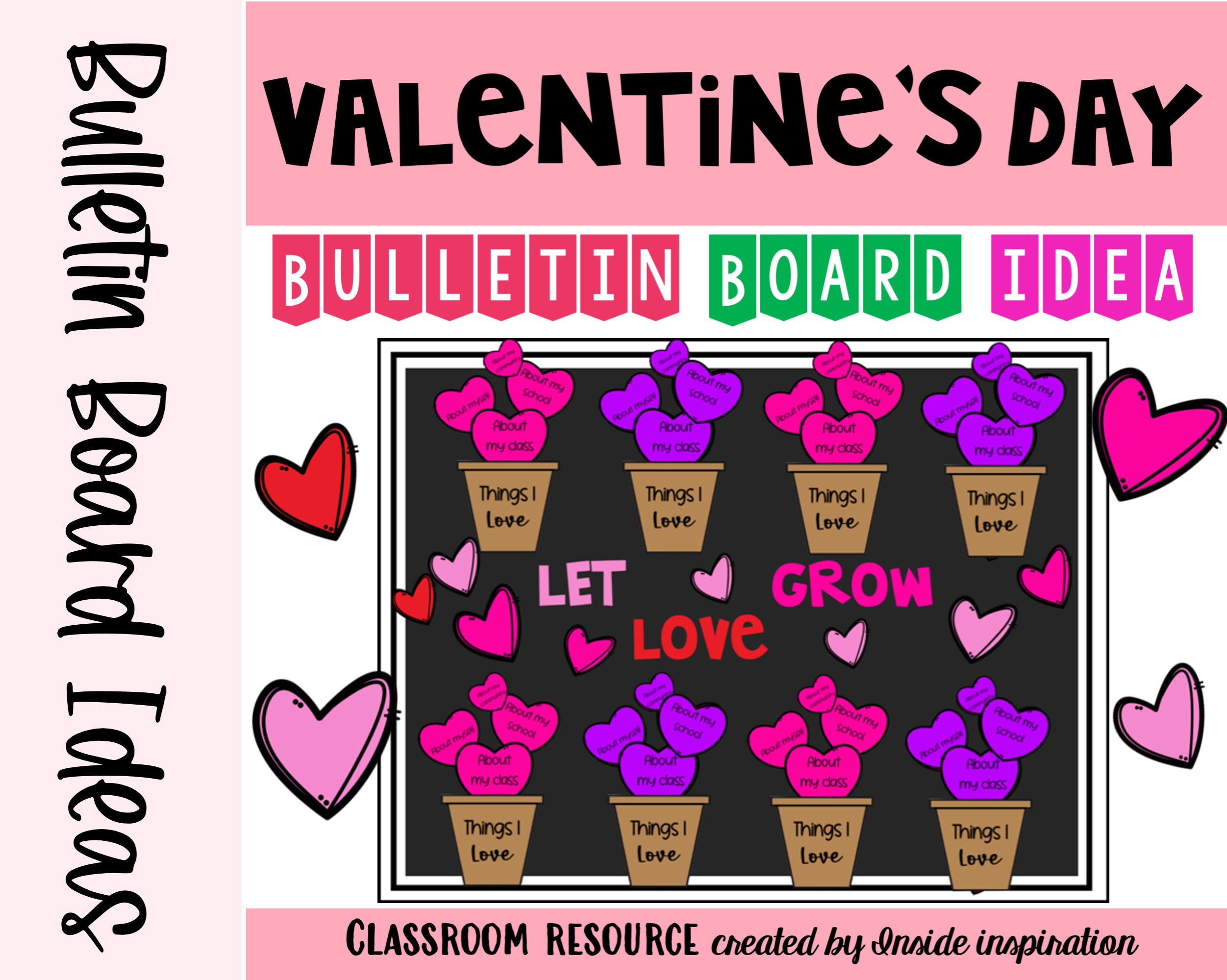 Valentine's Day Let Love Grow Cactus Plant Craft Bulletin Board Kit - Etsy