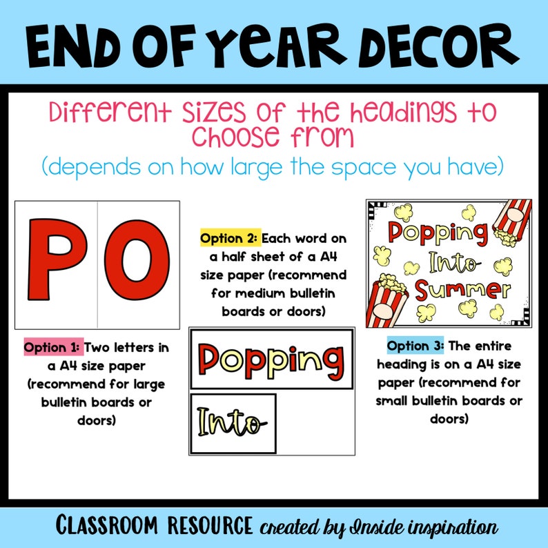End of Year Popping Into Summer Popcorn Themed Bulletin Board Kit - Etsy