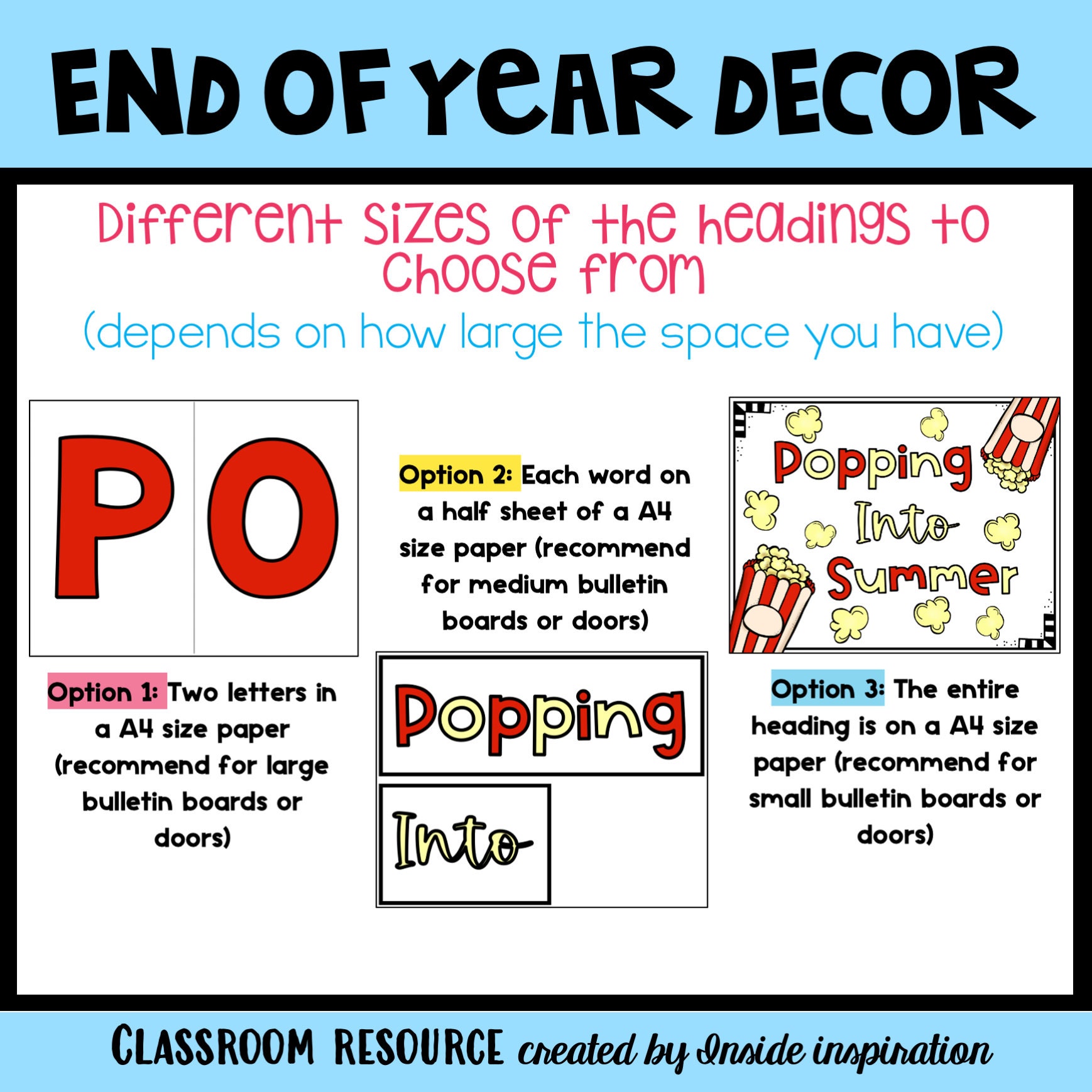 End of Year Popping Into Summer Popcorn Themed Bulletin Board Kit - Etsy