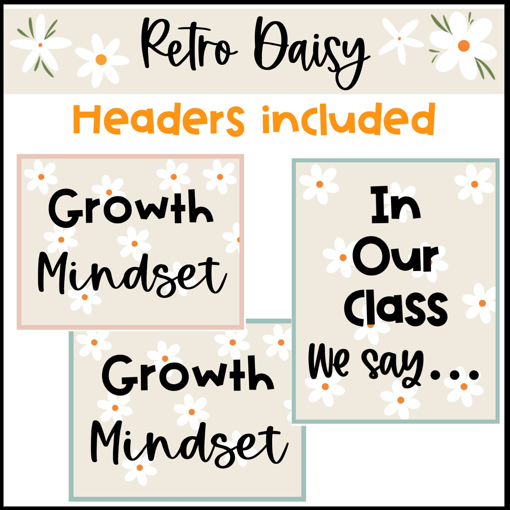 Retro Boho Daisy Themed Growth Mindset Posters Calming Classroom Decor ...