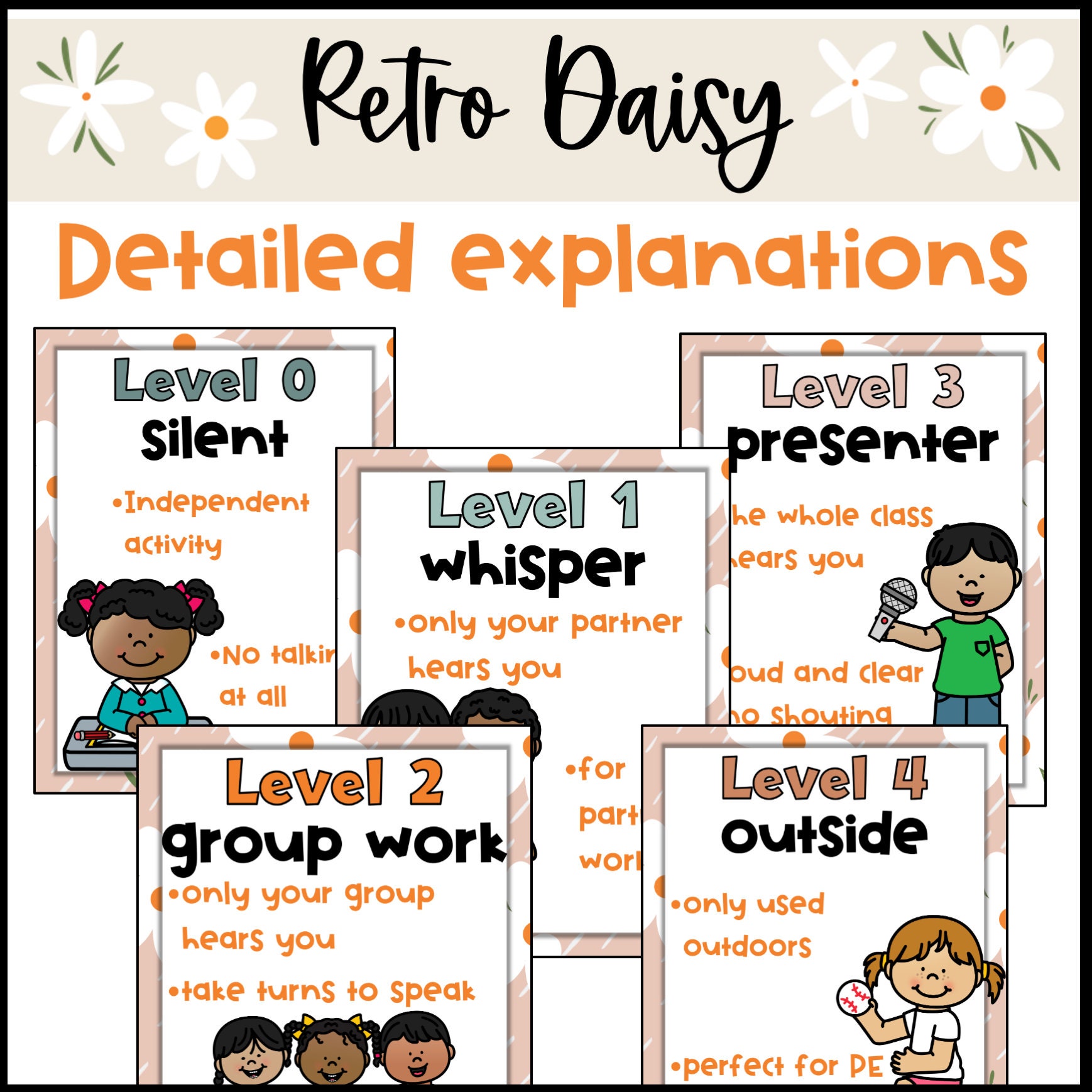 Retro Boho Daisy Themed Hand Signal Signs Calming Classroom Decor - Etsy