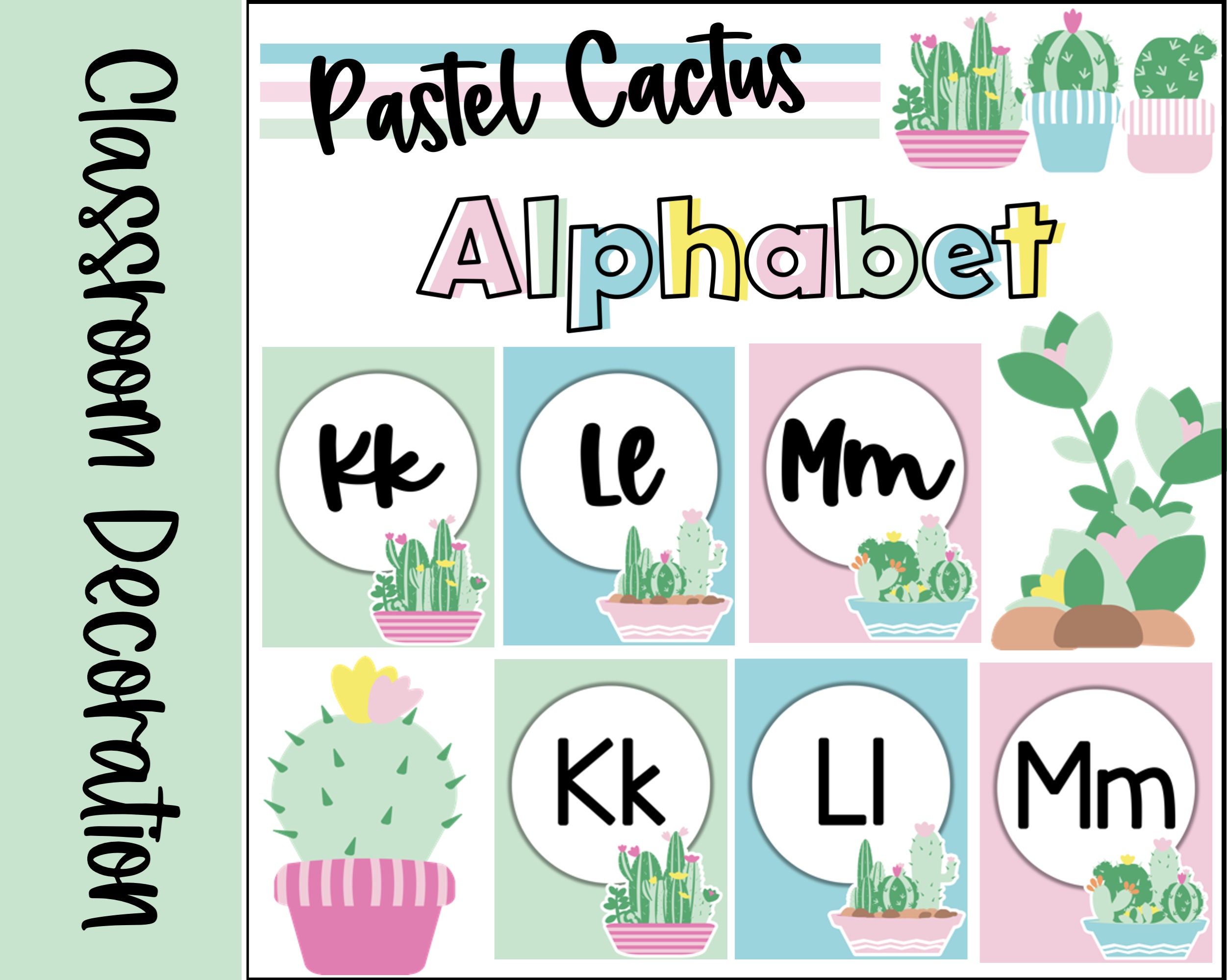 Alphabet Posters, Classroom Decor, Cactus Alphabet Display, Pastel ...