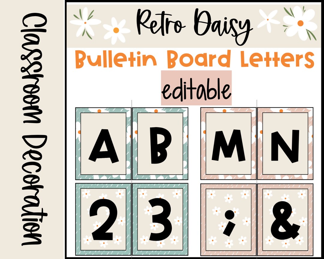 Retro Boho Daisy Themed Bulletin Board Letters Display Classroom Decor ...
