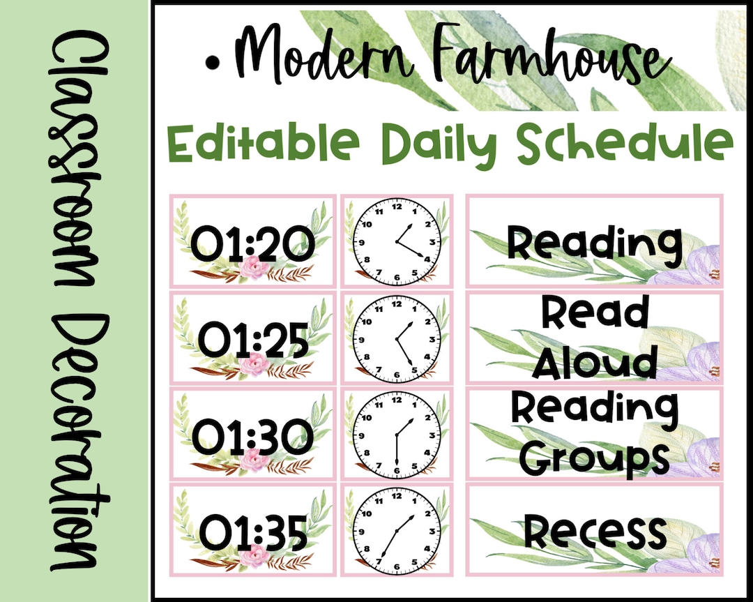 Modern Farmhouse Daily School Schedule Watercolor Classroom Decor ...