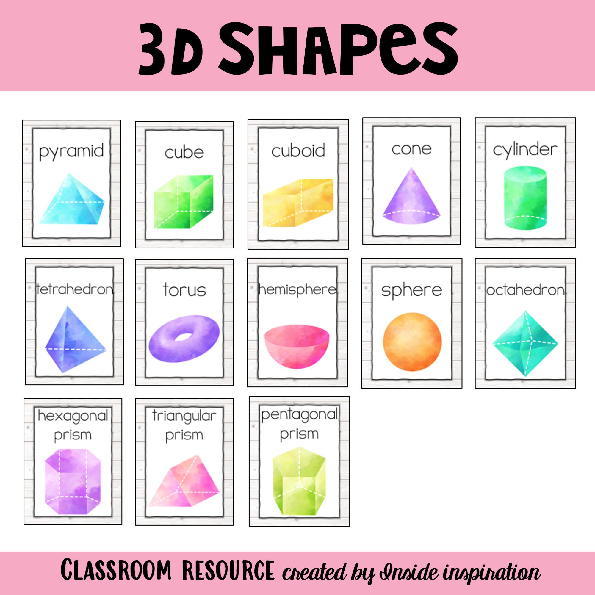 Farmhouse Theme White Wood Watercolor 2D and 3D Shape Posters Classroom ...