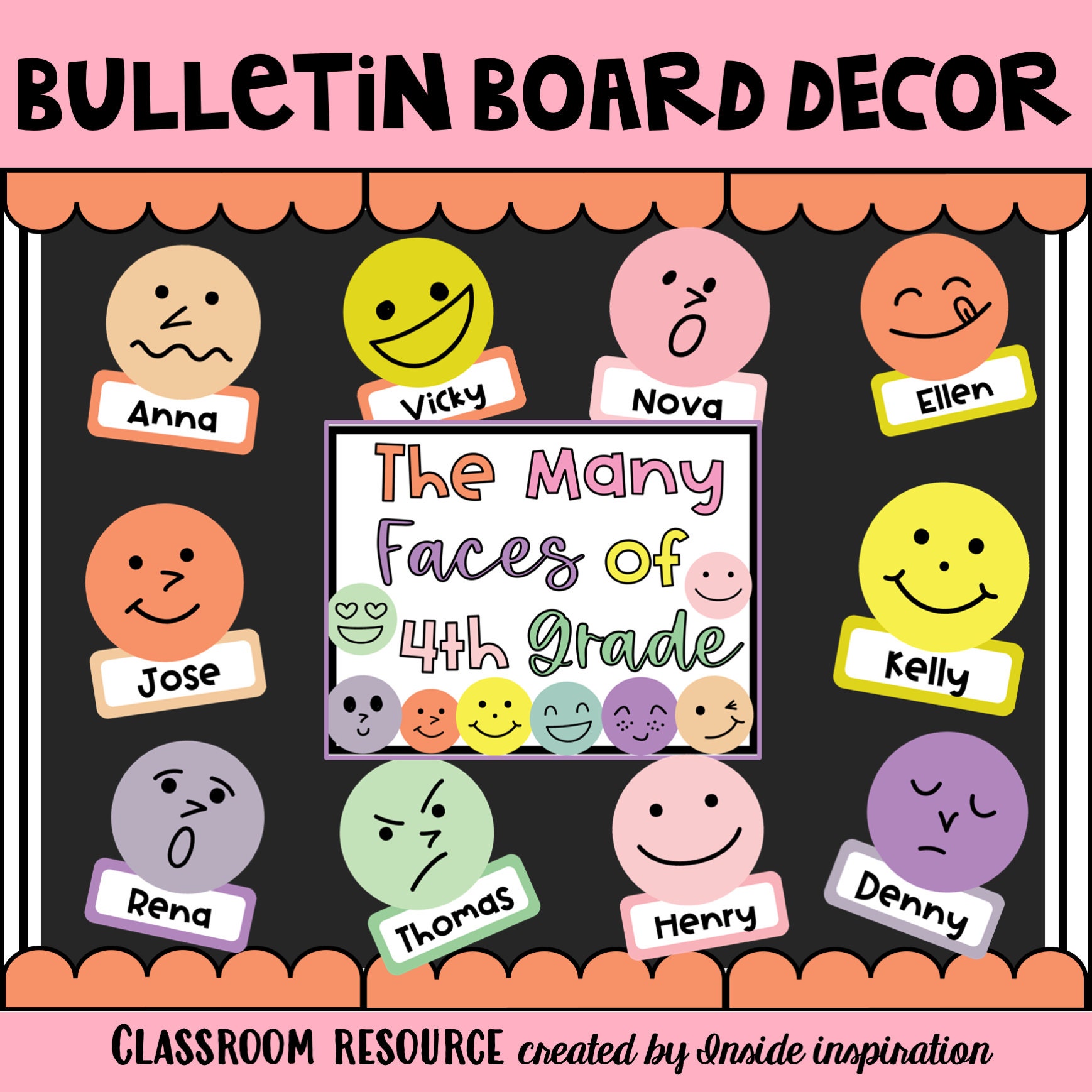 Pastel Color Emojis Name Tag Back to School Bulletin Board Door Decor ...