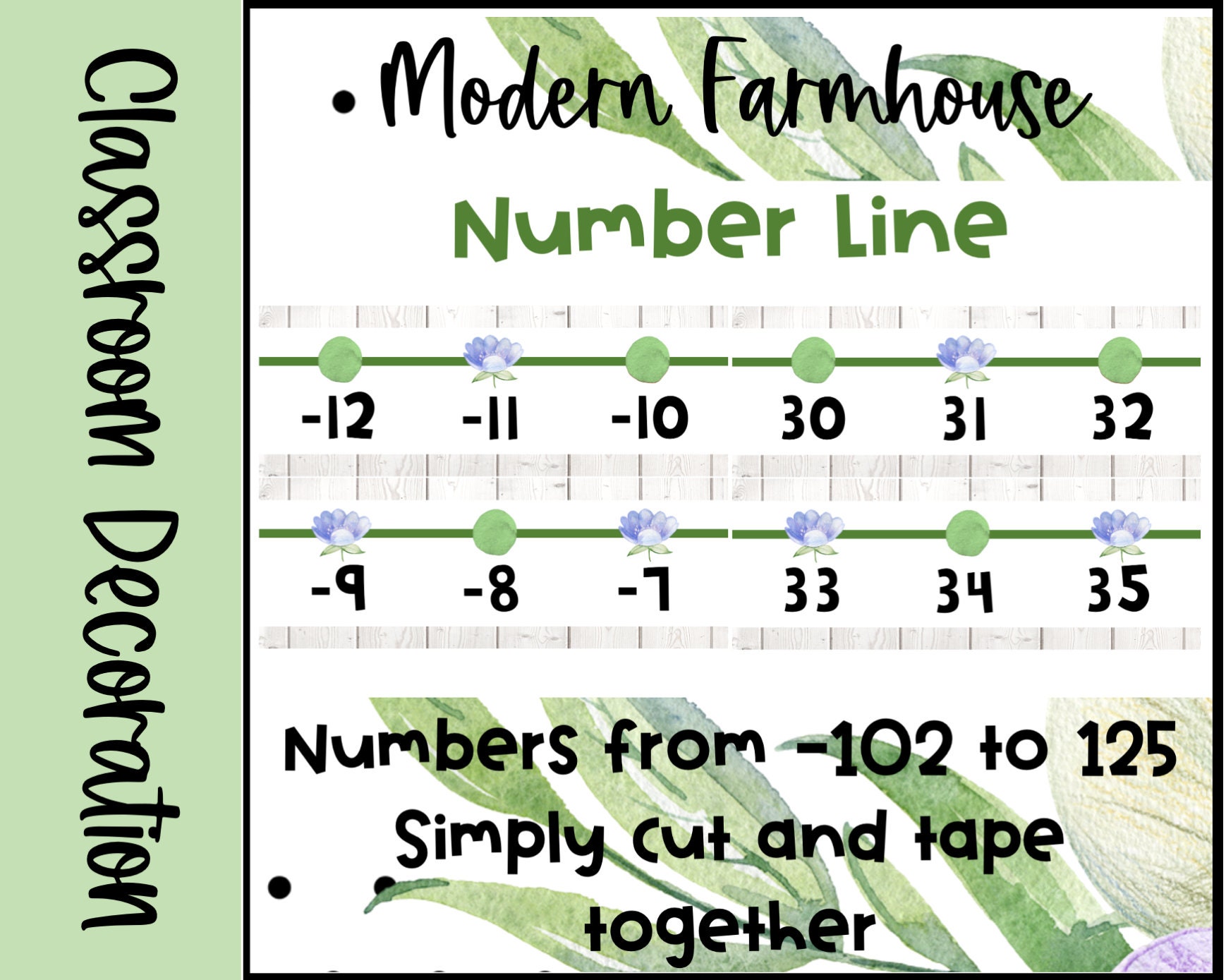 Modern Farmhouse 4-inch Number Line Calming Watercolor Classroom Decor ...