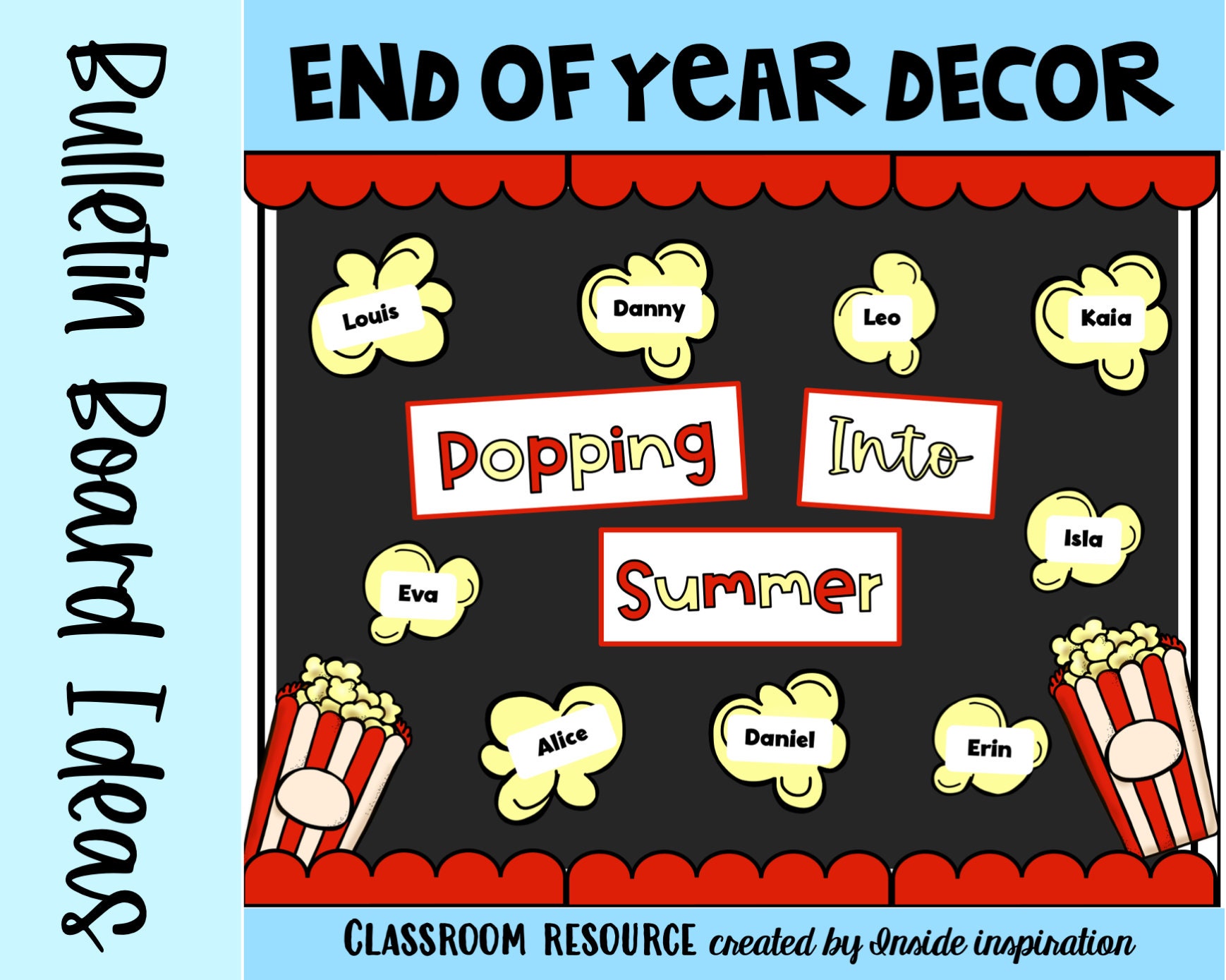 End of Year Popping Into Summer Popcorn Themed Bulletin Board Kit - Etsy