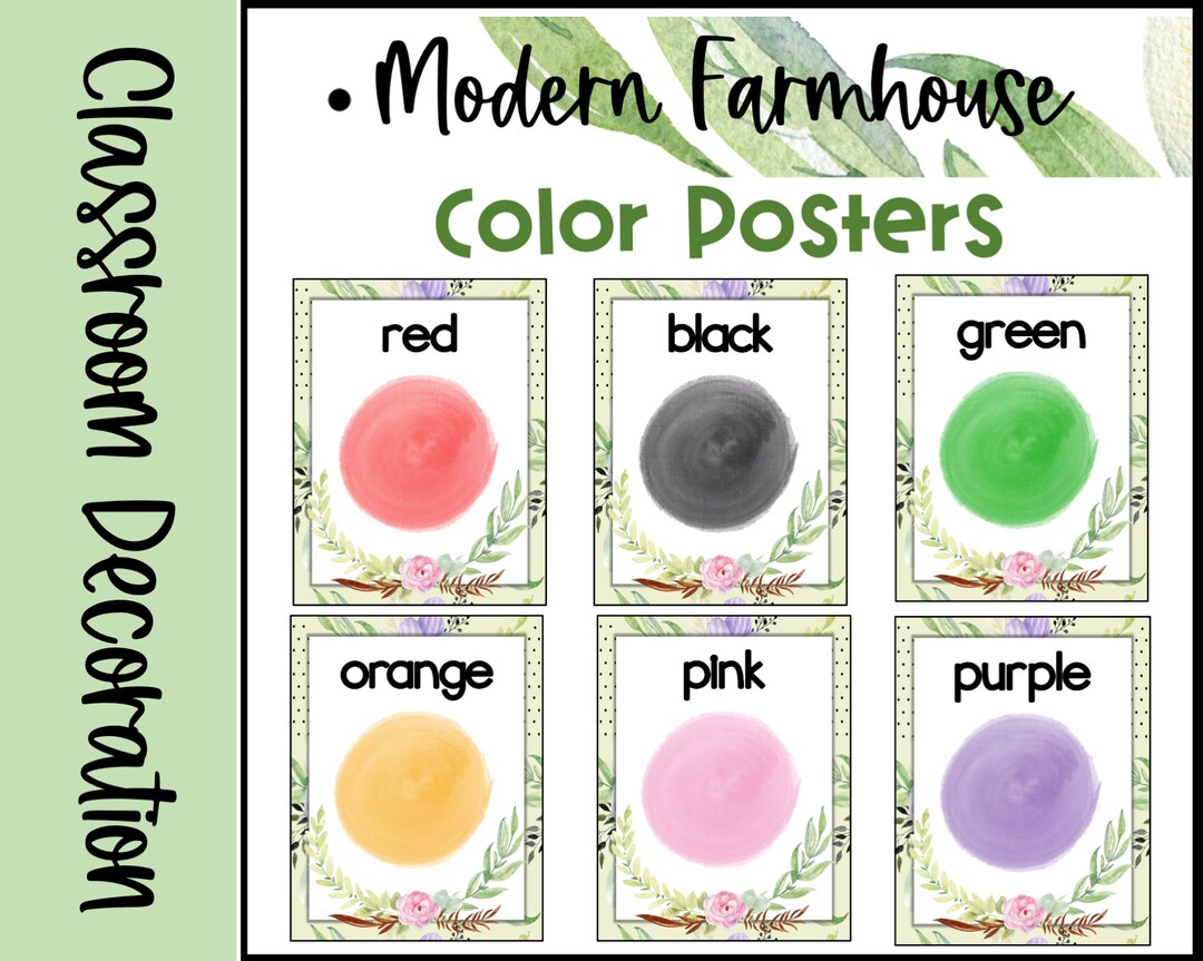 Modern Farmhouse Watercolored Color Posters Classroom Decor - Etsy