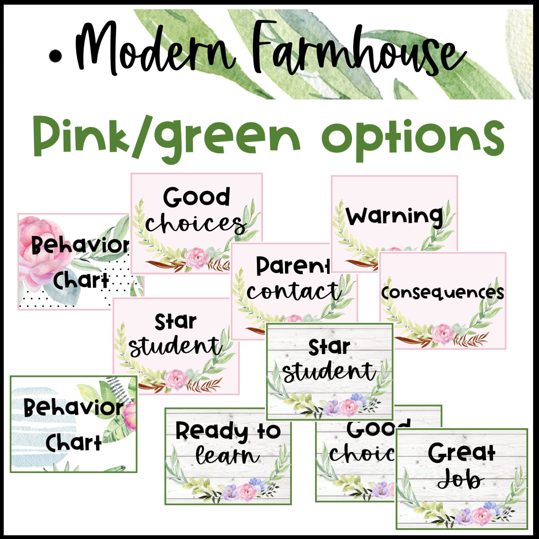 Modern Farmhouse Behavior Clip Chart for Classroom Managementeditable ...
