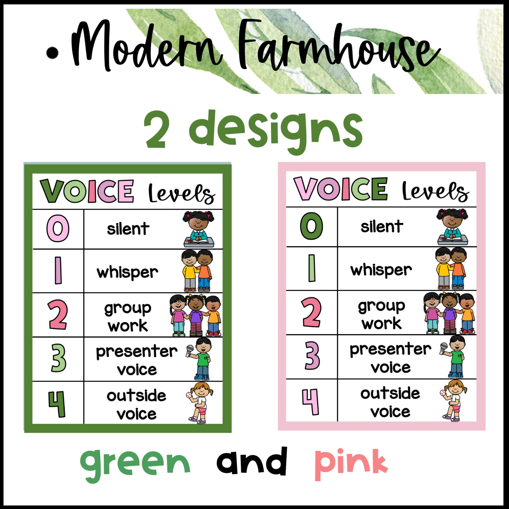Modern Farmhouse Voice Levels Posters for Classroom Management - Etsy